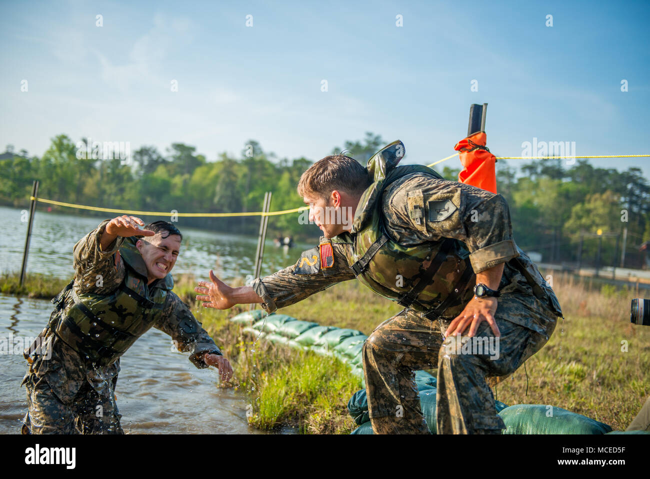 FORT BENNING, Ga. (April 13, 2018) Capt. Everett Benson, right ...