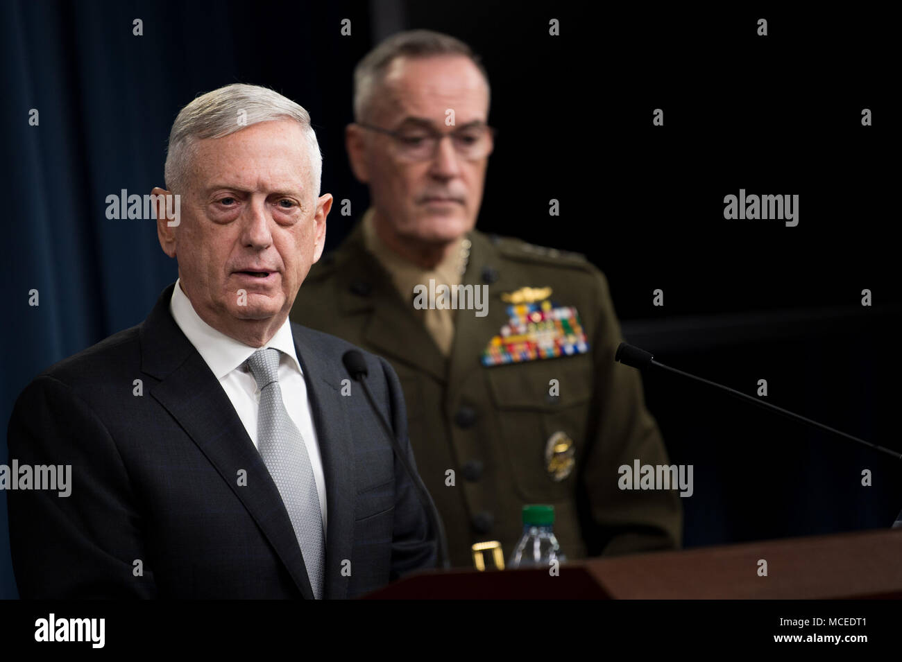 Defense Secretary James N. Mattis, the Chairman of the Joint Chiefs of Staff, Marine Gen. Joseph ...