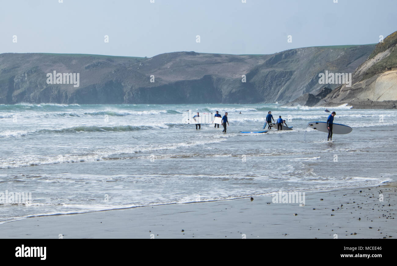 Surf school, learning,surfing,on,surfboards,water,sports,at,Newgale ...