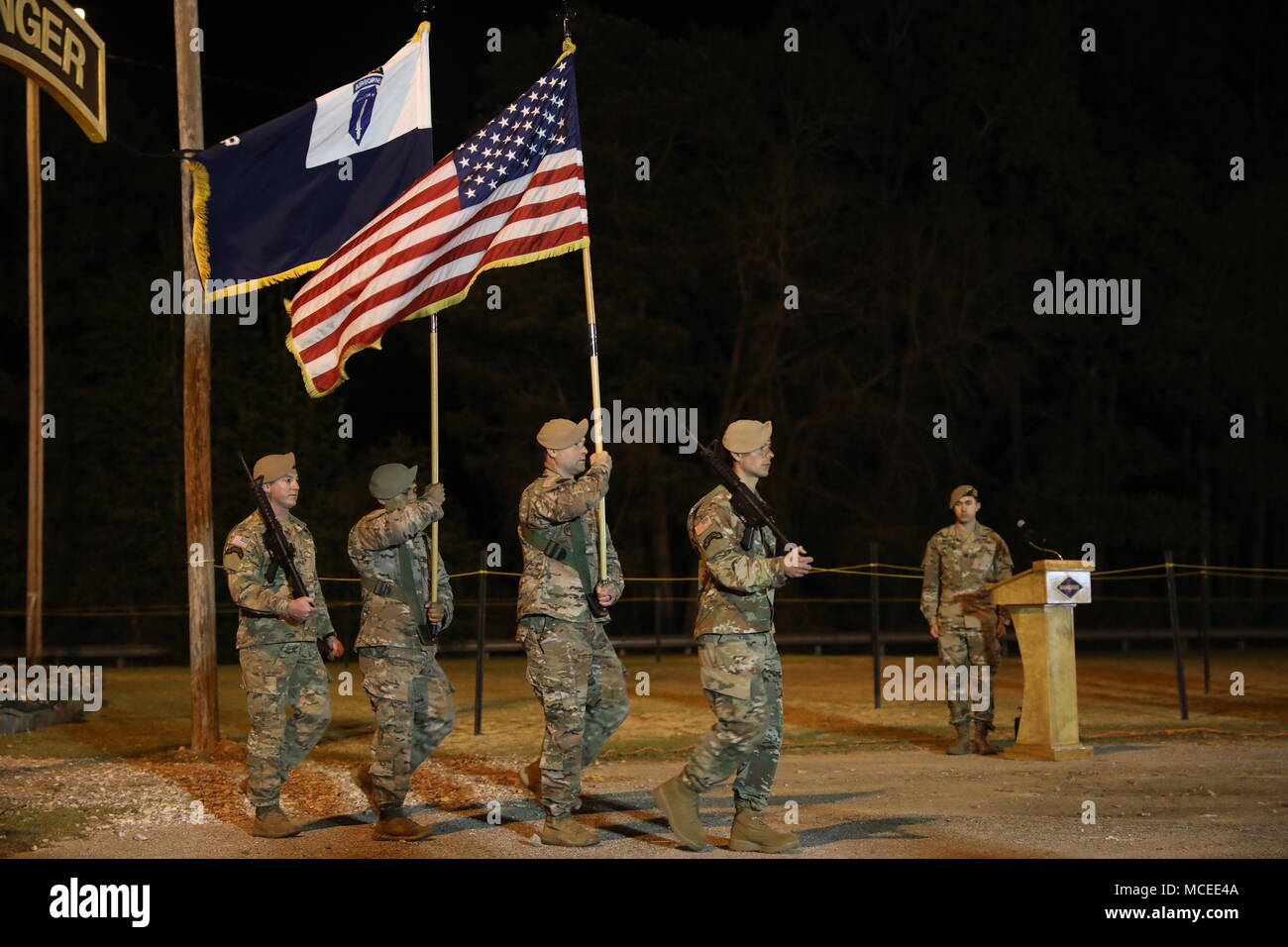 U.S. Army Rangers present the colors during the opening ceremony of the ...