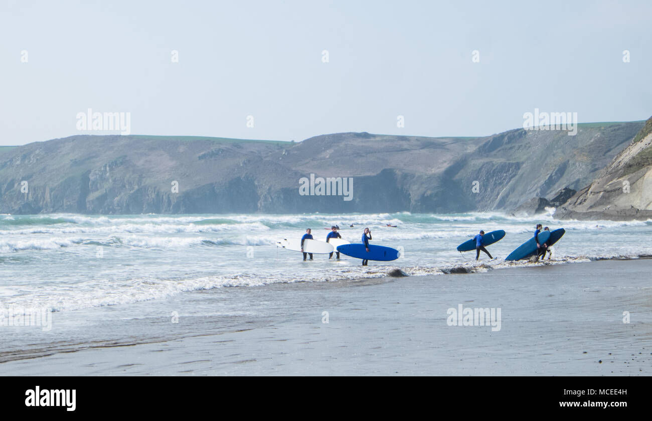 Surf school, learning,surfing,on,surfboards,water,sports,at,Newgale ...