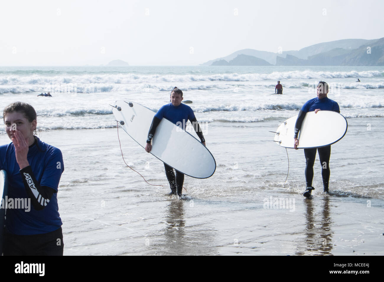 Surf school, learning,surfing,on,surfboards,water,sports,at,Newgale ...