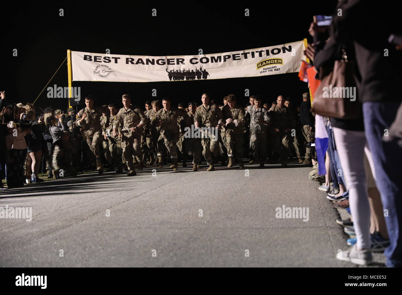 U.S. Army Rangers begin the first event of the Best Ranger Competition ...