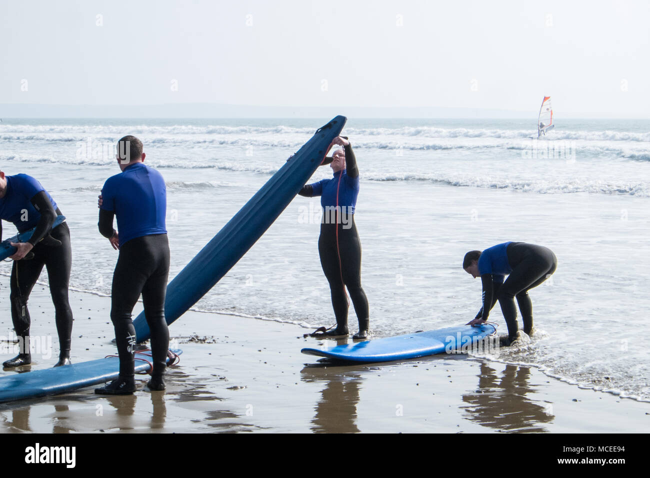 Surf school, learning,surfing,on,surfboards,water,sports,at,Newgale ...