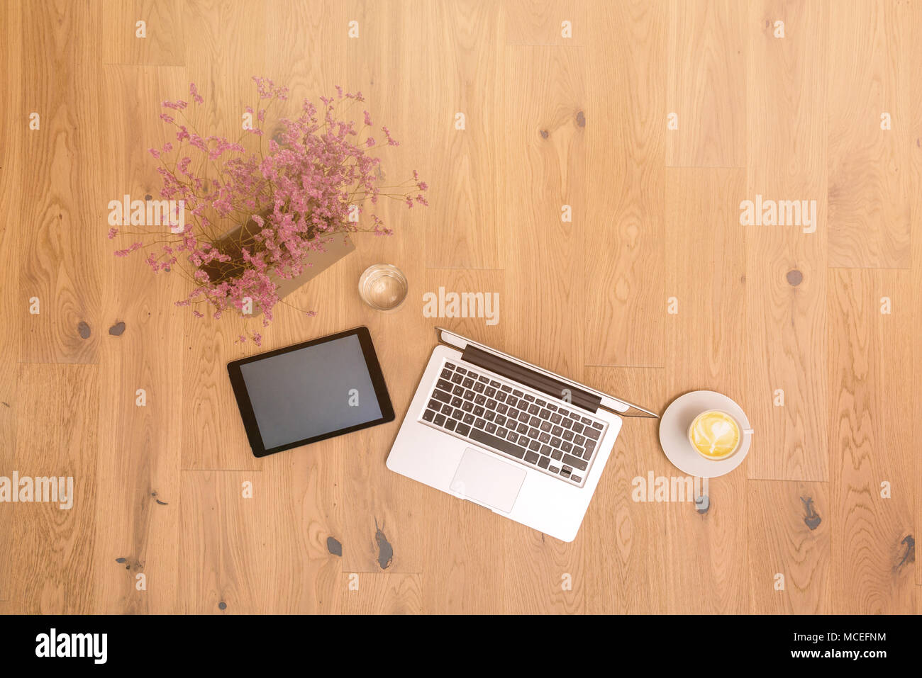 Blank black laptop screen and tablet with copy space for writing a ...