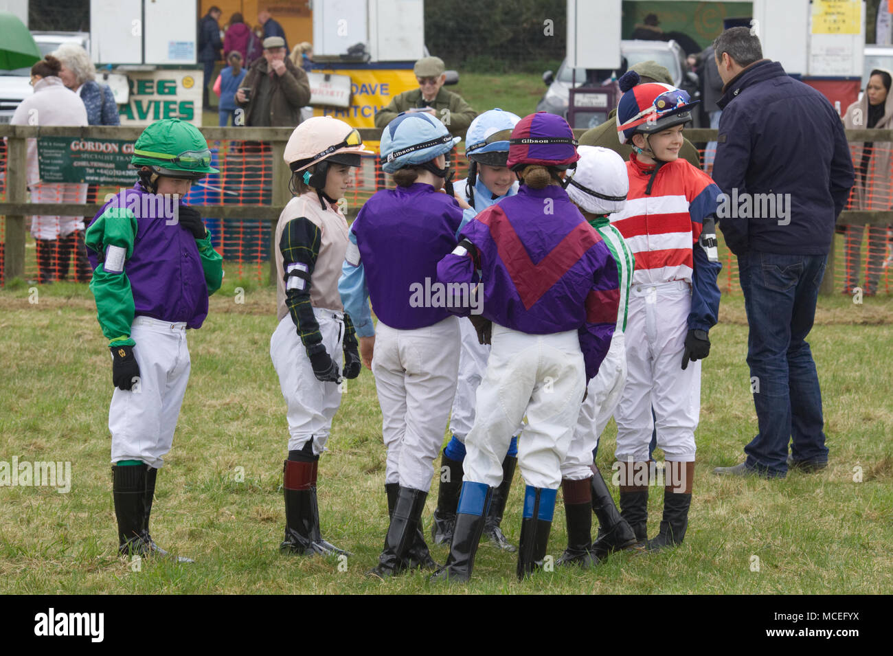 young riders in the collecting ring to ride in a pony race Stock Photo ...
