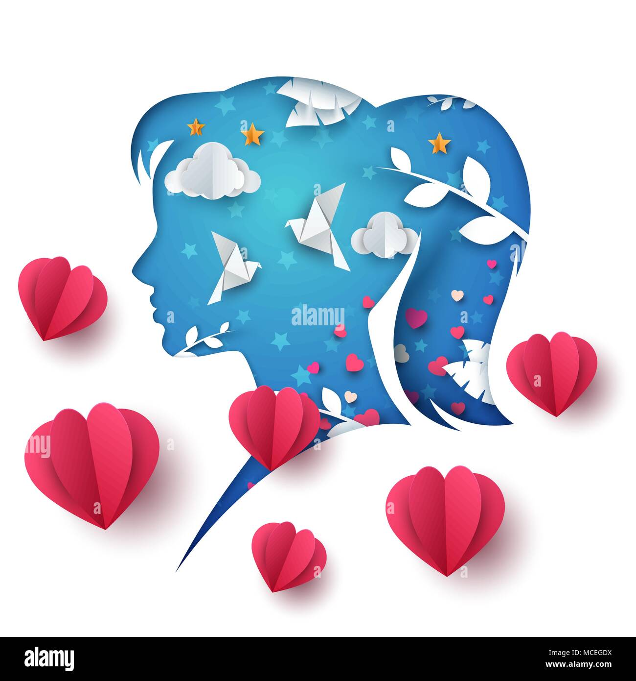 Cartoon origami landscape. Paper girl illustration Stock Vector Image ...