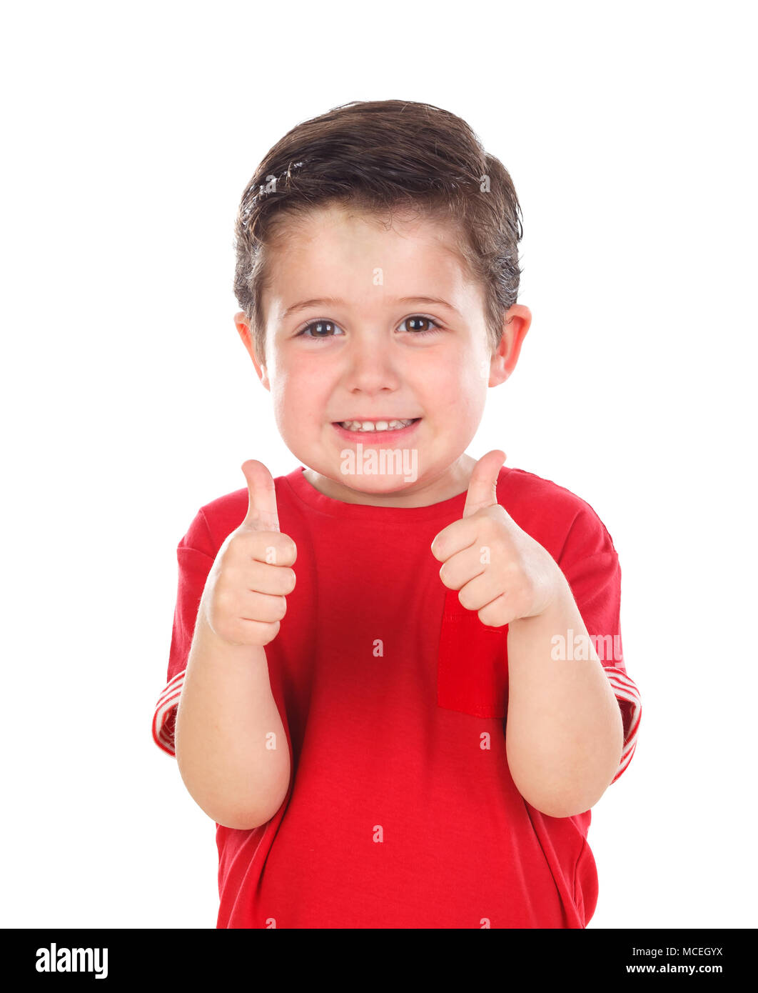 Funny small child saying Ok isolated on white background Stock Photo ...