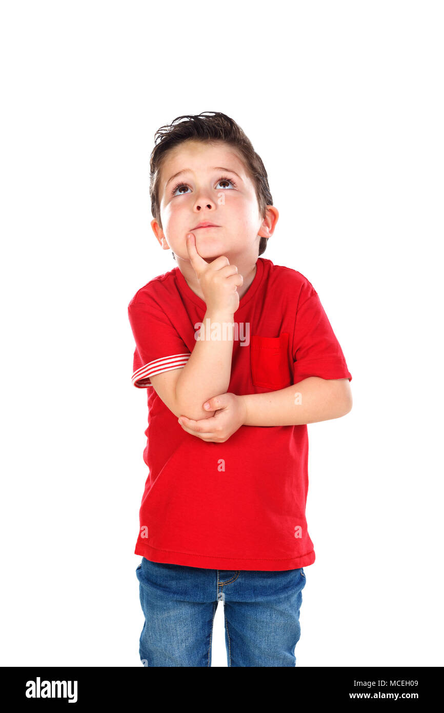 Pensive kid imagining something isolated on a white background Stock ...