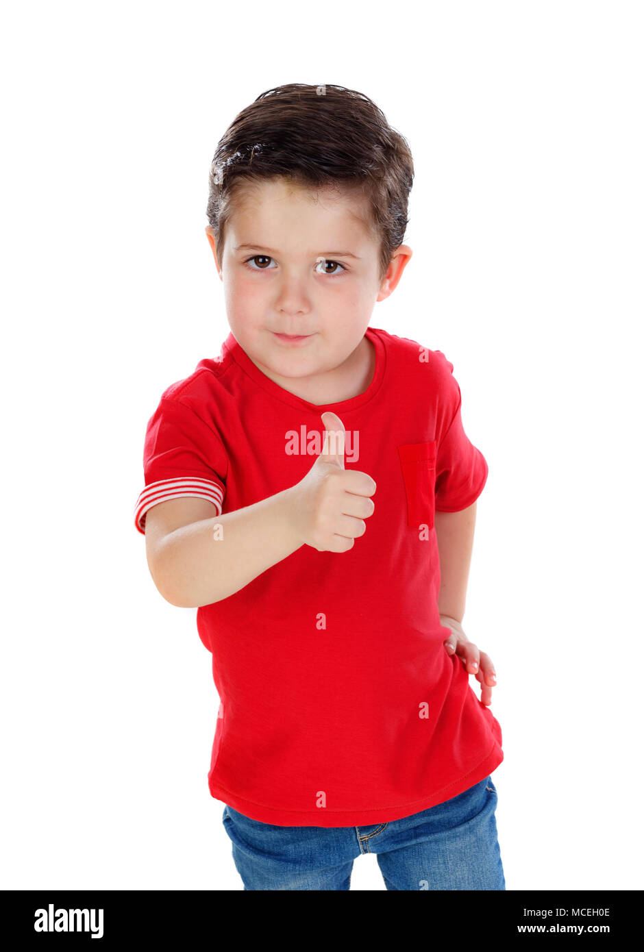 Funny small child saying Ok isolated on white background Stock Photo ...