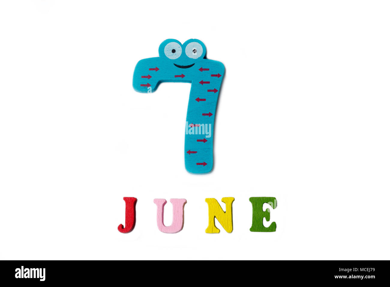 The number seven and the word June on a white background. Calendar ...