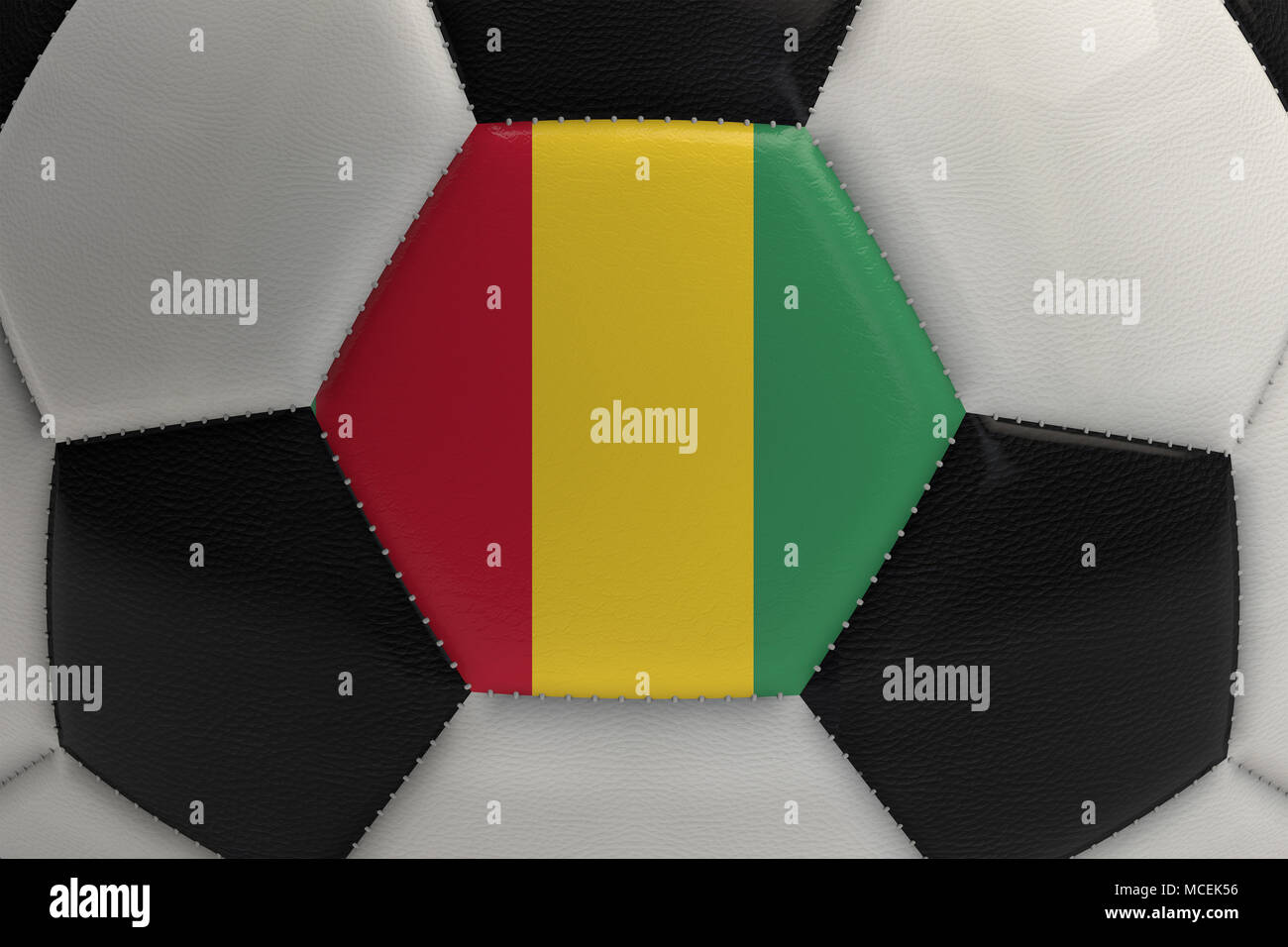 Close up of a soccer ball with Guinea flag. 3D Rendering Stock Photo ...