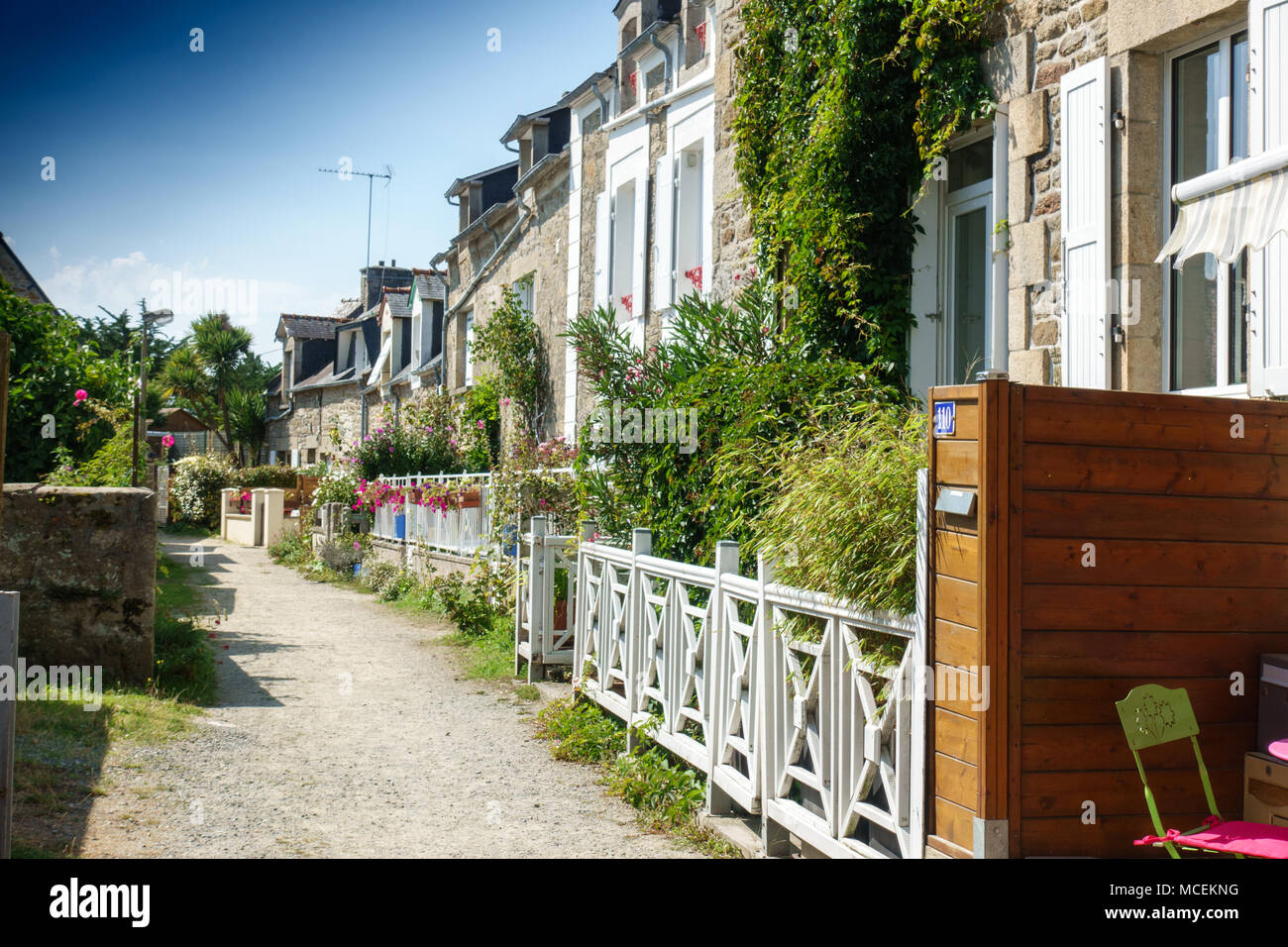 Landscape view of houses in a row, Brittany, France, Europe Stock Photo ...
