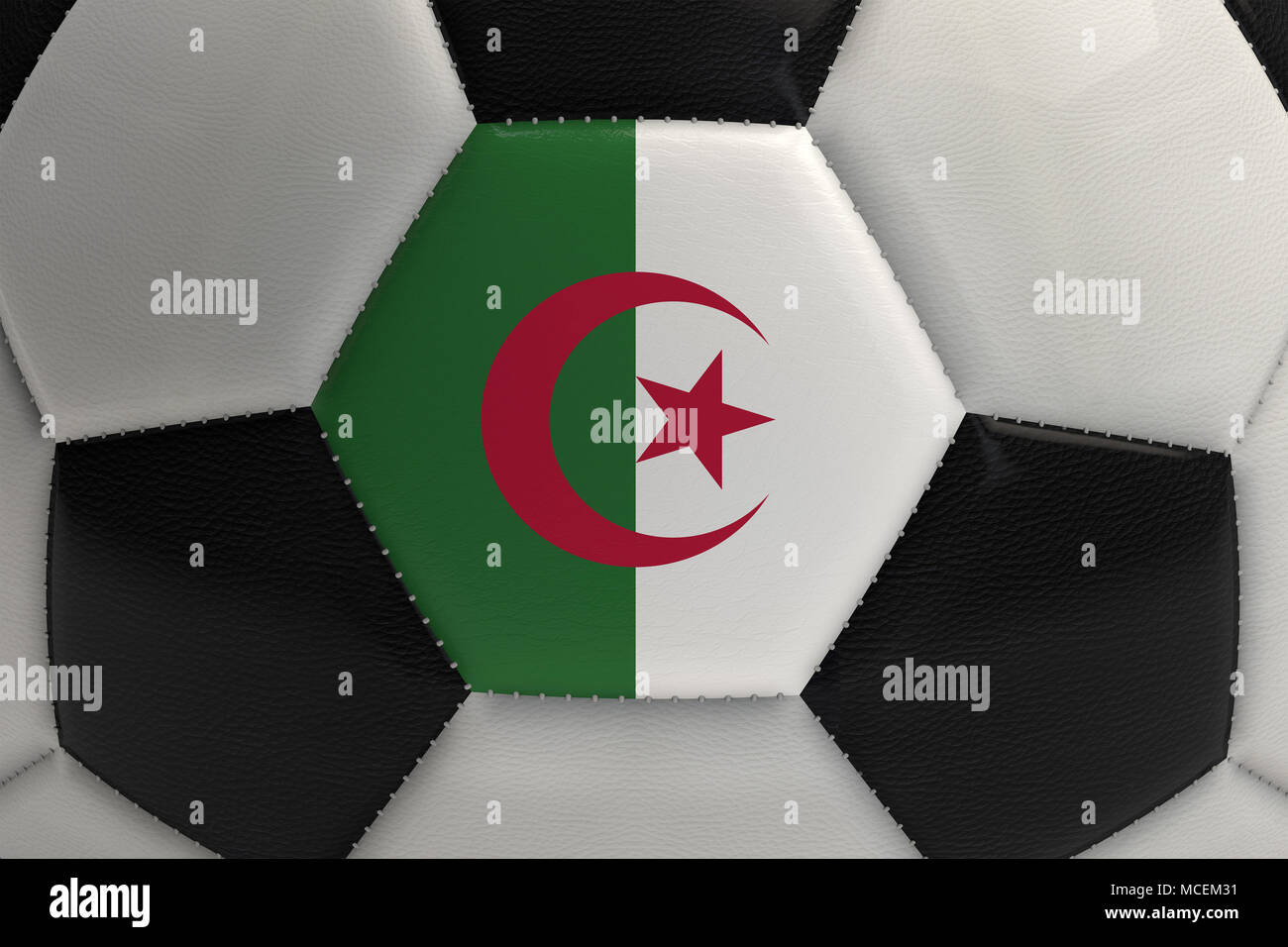 Close up of a soccer ball with Algeria flag. 3D Rendering Stock Photo ...