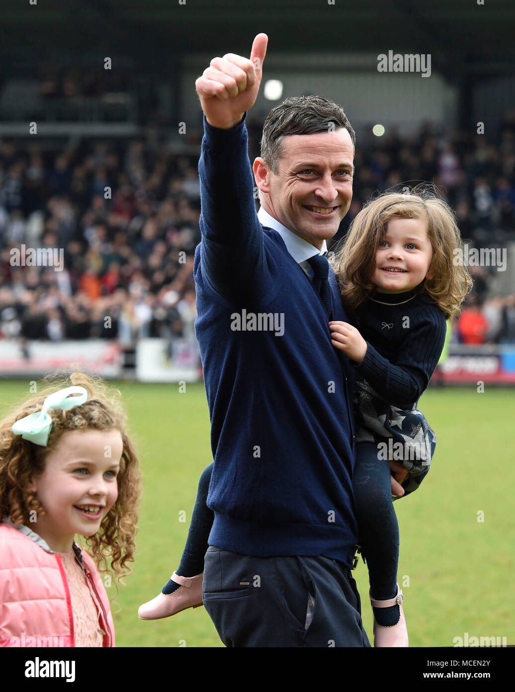 St Mirren manager Jack Ross celebrates with his family after the ...