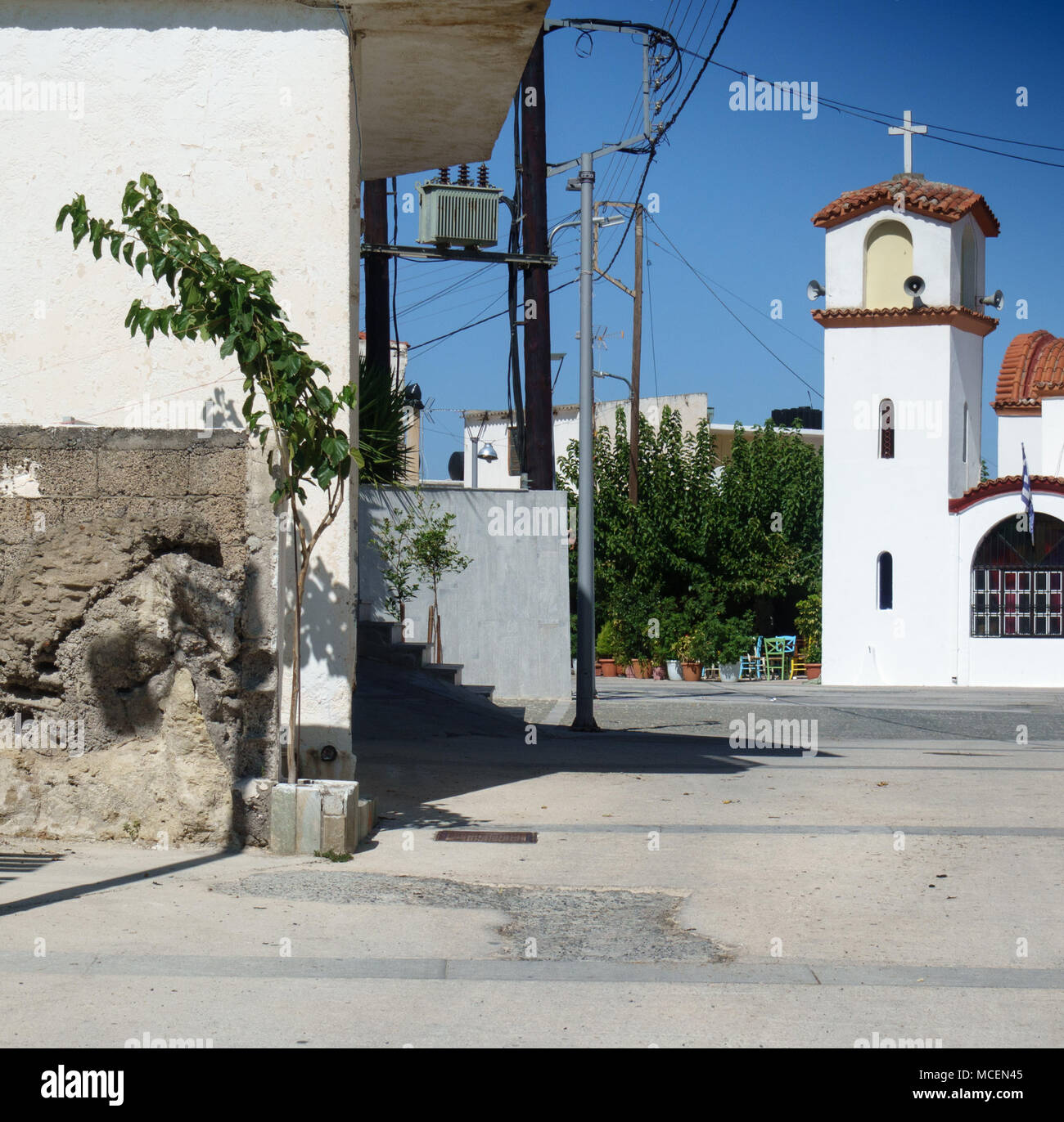Street with old building and Church, Crete, Greece Stock Photo - Alamy