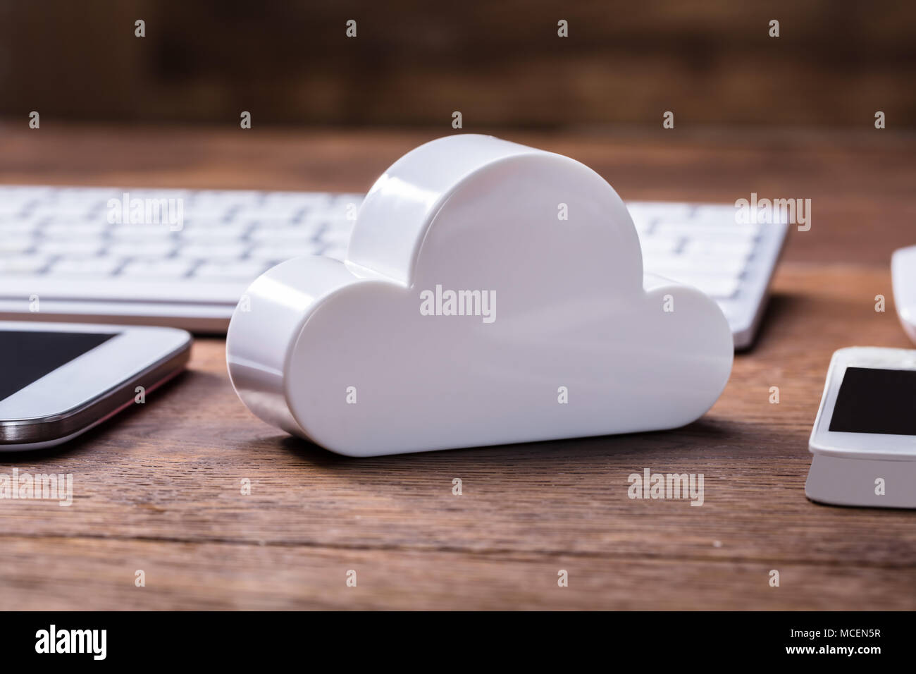 White Cloud Block With Digital Tablet, Mobile, Keyboard And Mouse On ...