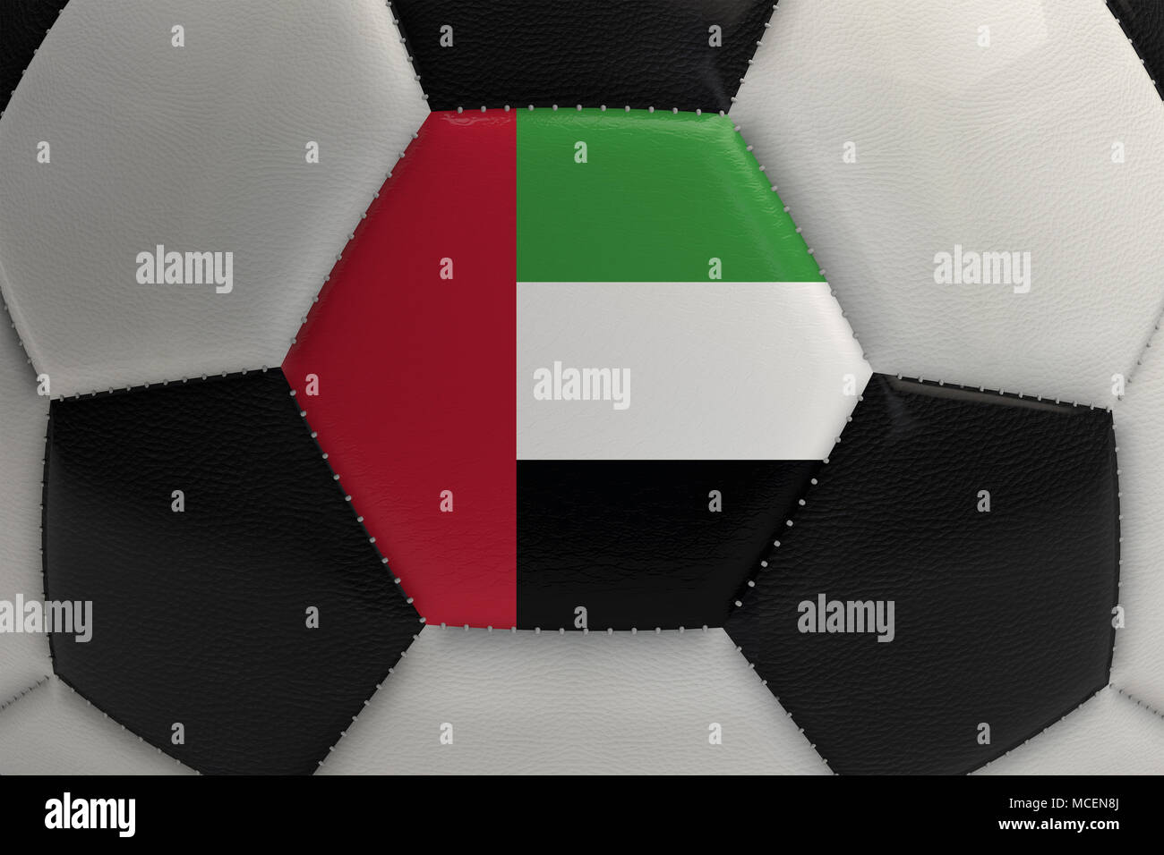 Close up of a soccer ball with United Arab Emirates flag. 3D Rendering ...