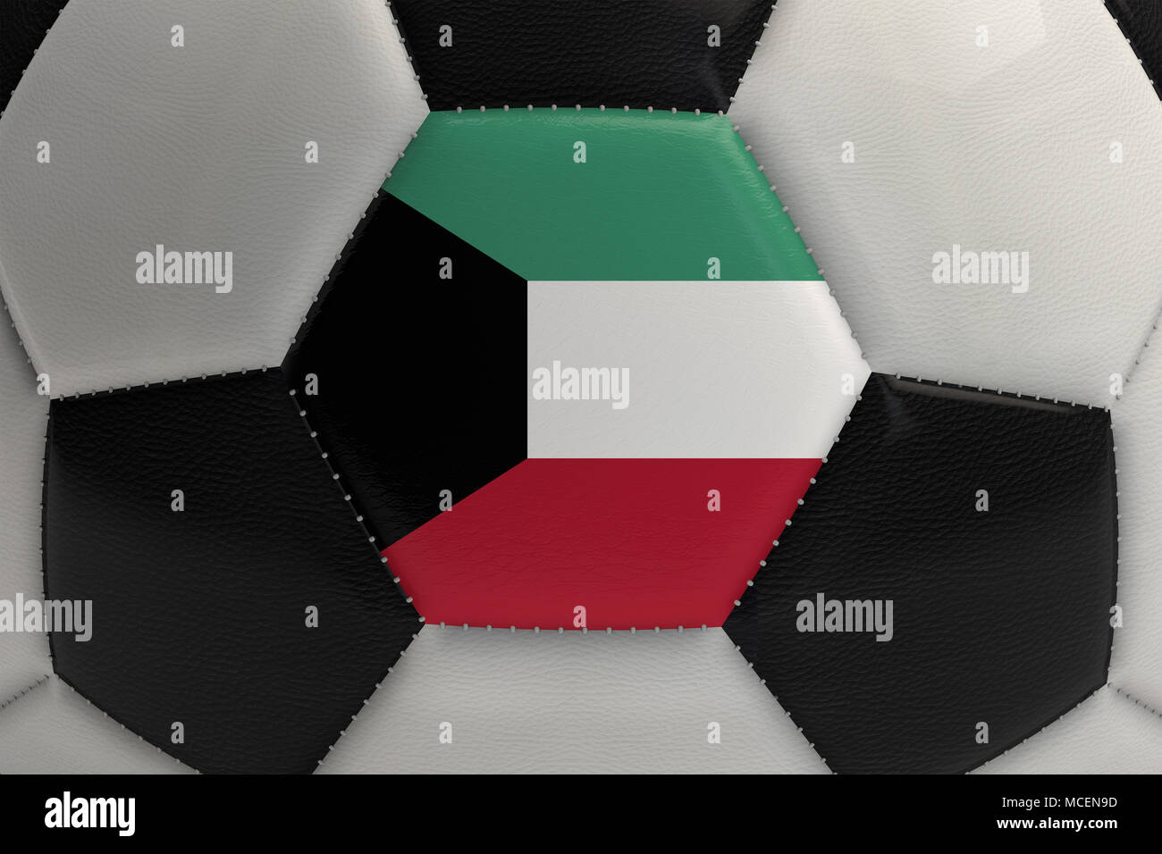 Close up of a soccer ball with Kuwait flag. 3D Rendering Stock Photo ...