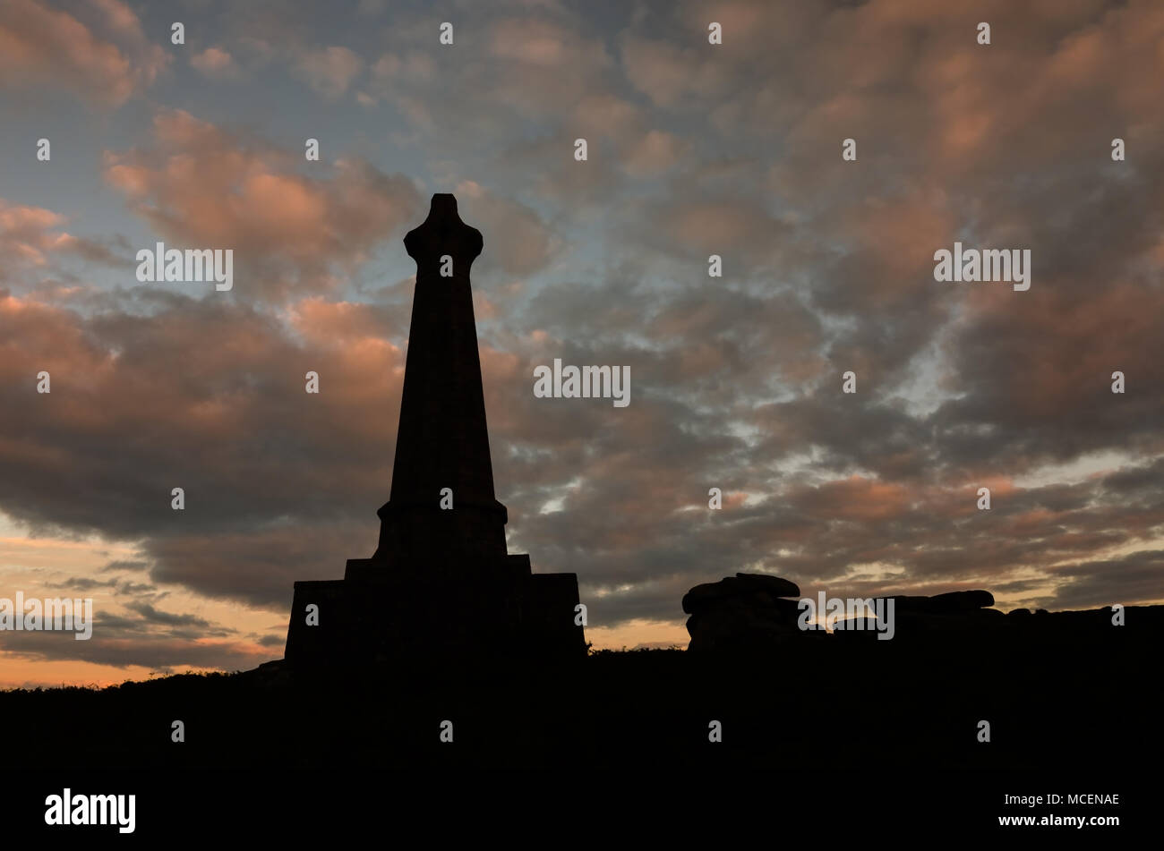 Silhouette of Basset Monument, Carn Brea, Cornwall Stock Photo - Alamy
