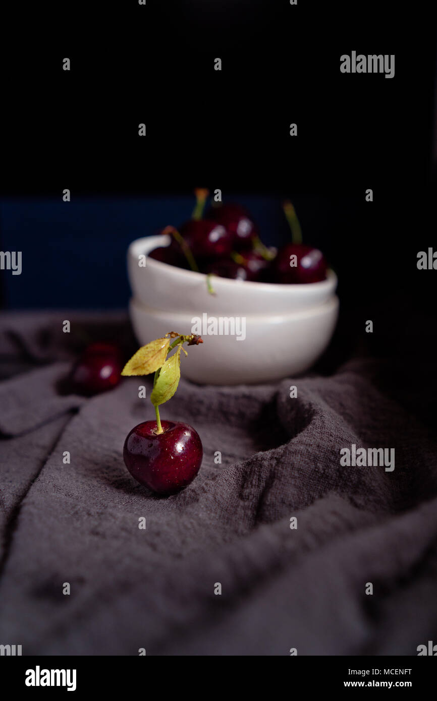 Red Cherries, Dark Background Stock Photo - Alamy