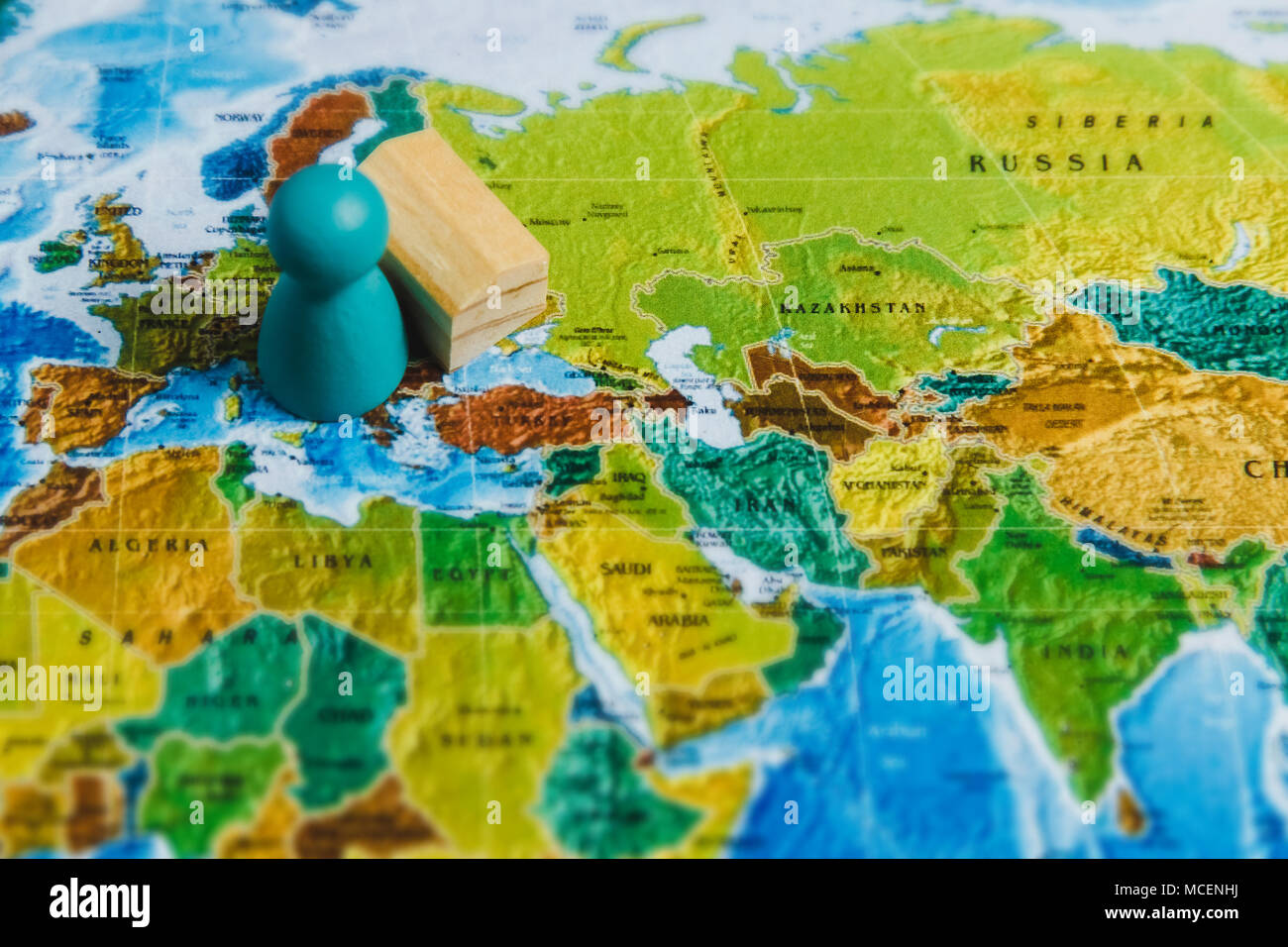 Travelling Concepts. Traveler Miniature Mini Figures Standing on World ...