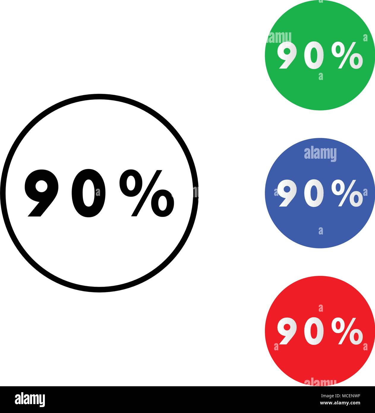 Ninety percentage circle icon. vector illustration. flat and outline ...