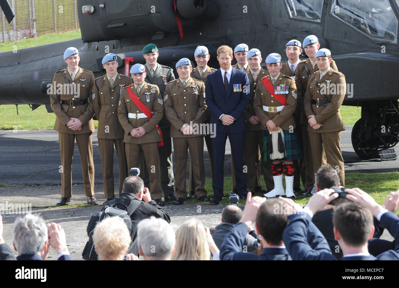 Prince Harry watching an air display at the Army Aviation Centre where ...