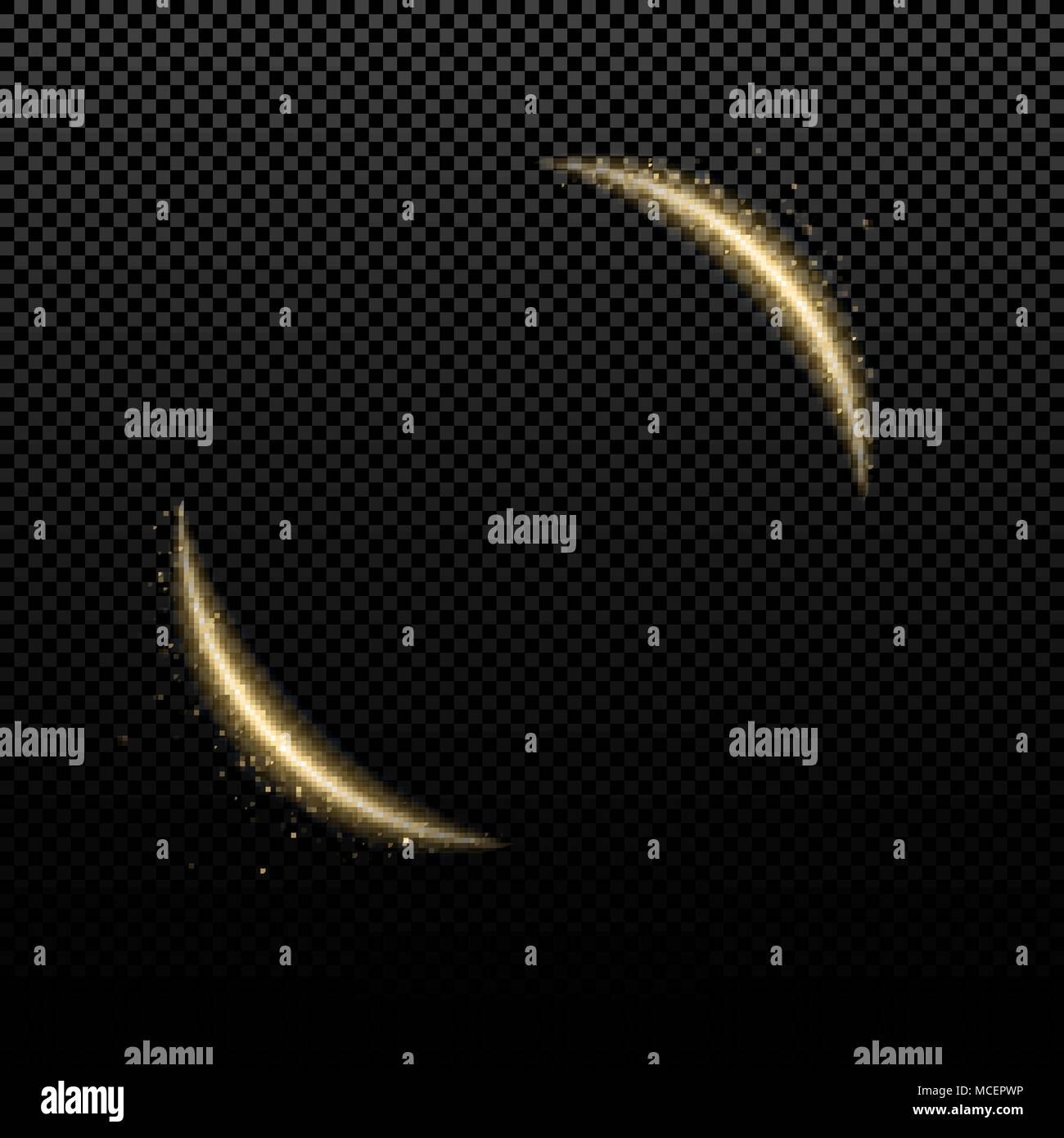 Abstract golden light effect. Curved luminous neon lines with flying ...