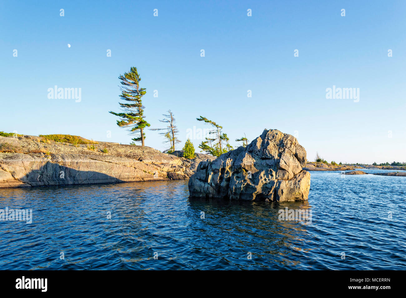 A solitary rock in the middle of Black Bay,Georgian Bay Stock Photo - Alamy
