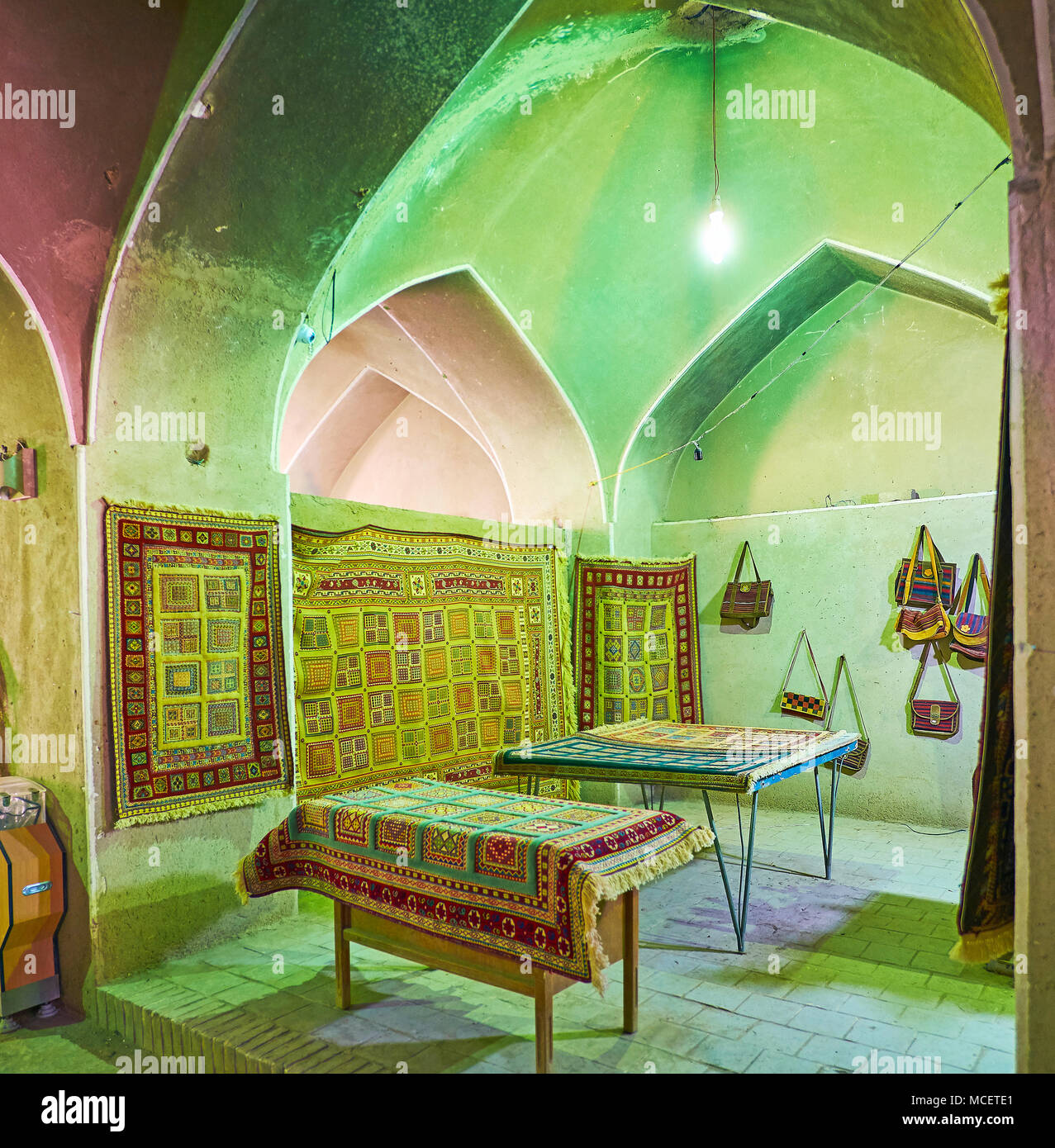 RAYEN, IRAN - OCTOBER 16, 2017: The carpet store in medieval hall of ...