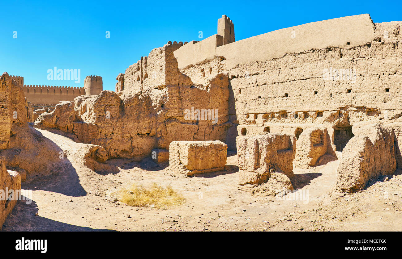 The clay ruins of medieval residential buildings at the ramparts of ...