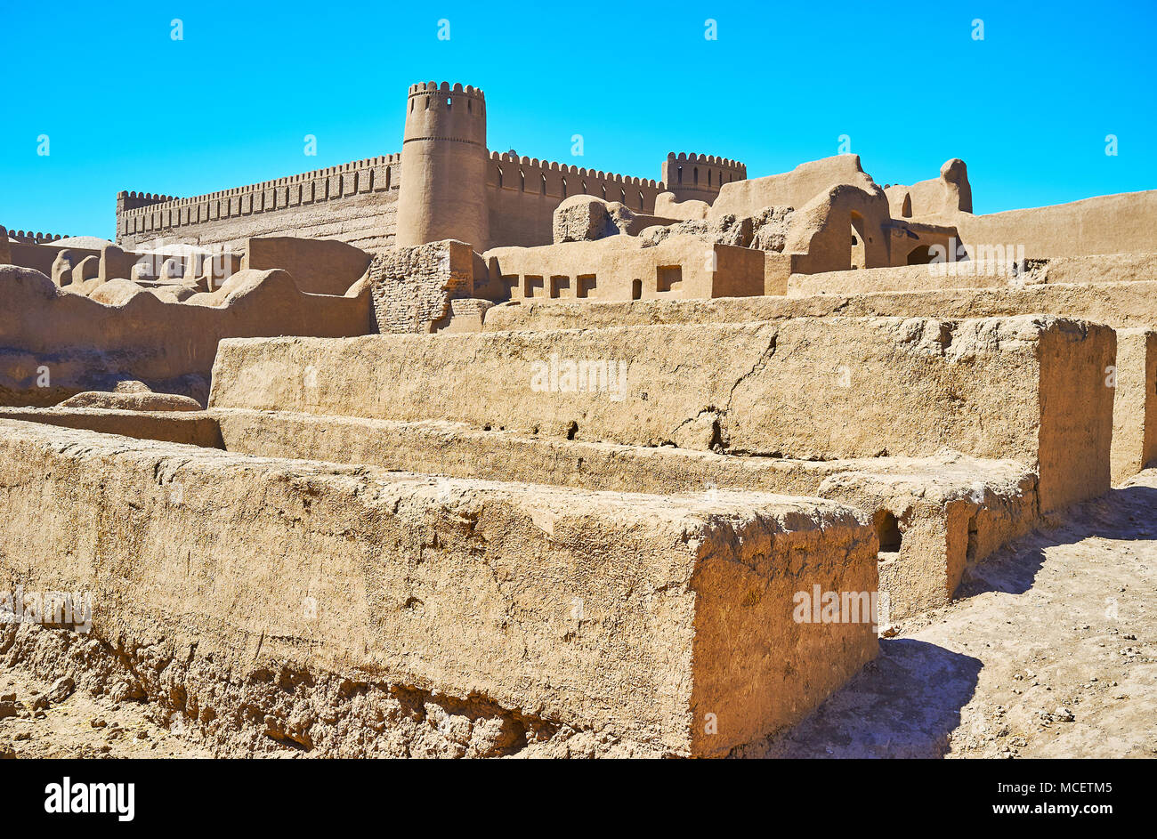 The ruins of ancient walls in residential quarters of Rayen citadel ...