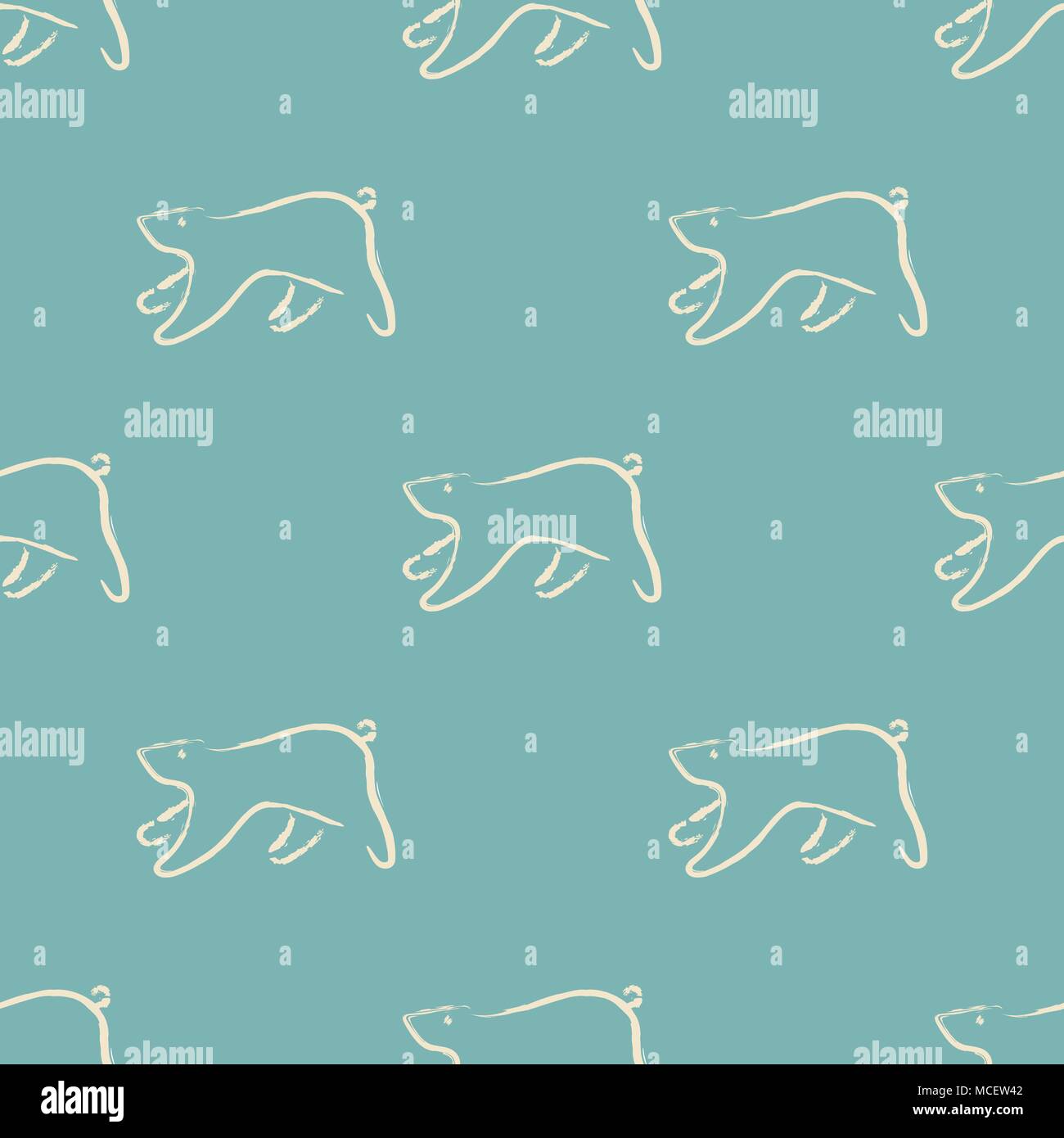 Seamless Pattern with funny running bears hand drawn in brush ...