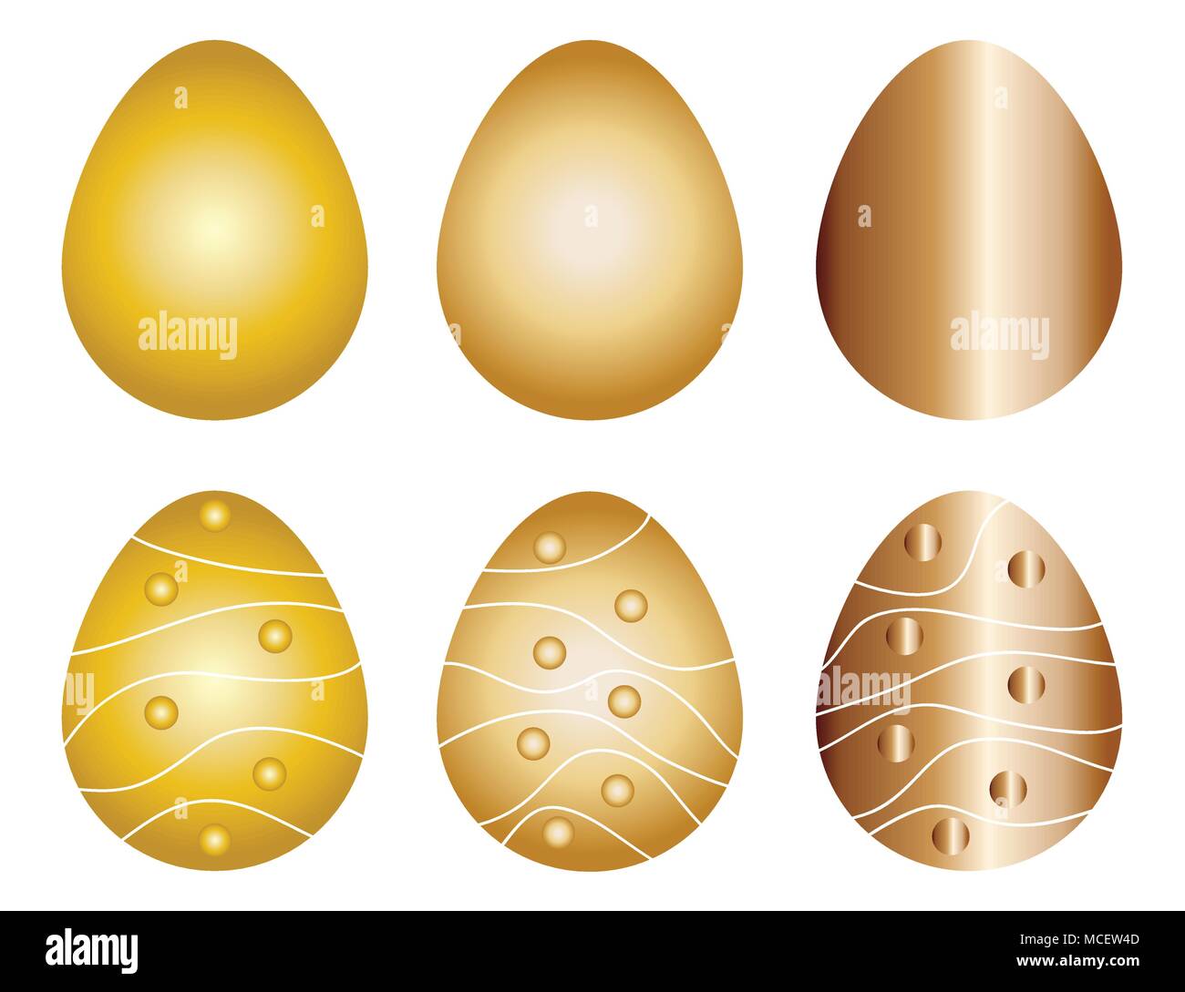 six Easter eggs vector set in gold and bronze colors Stock Vector Image ...