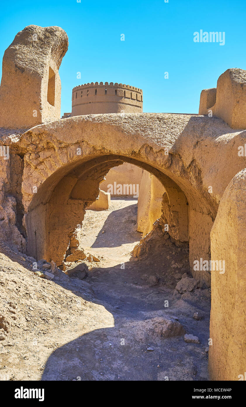 The watchtower of Rayen castle is seen behind the ruins of ancient ...