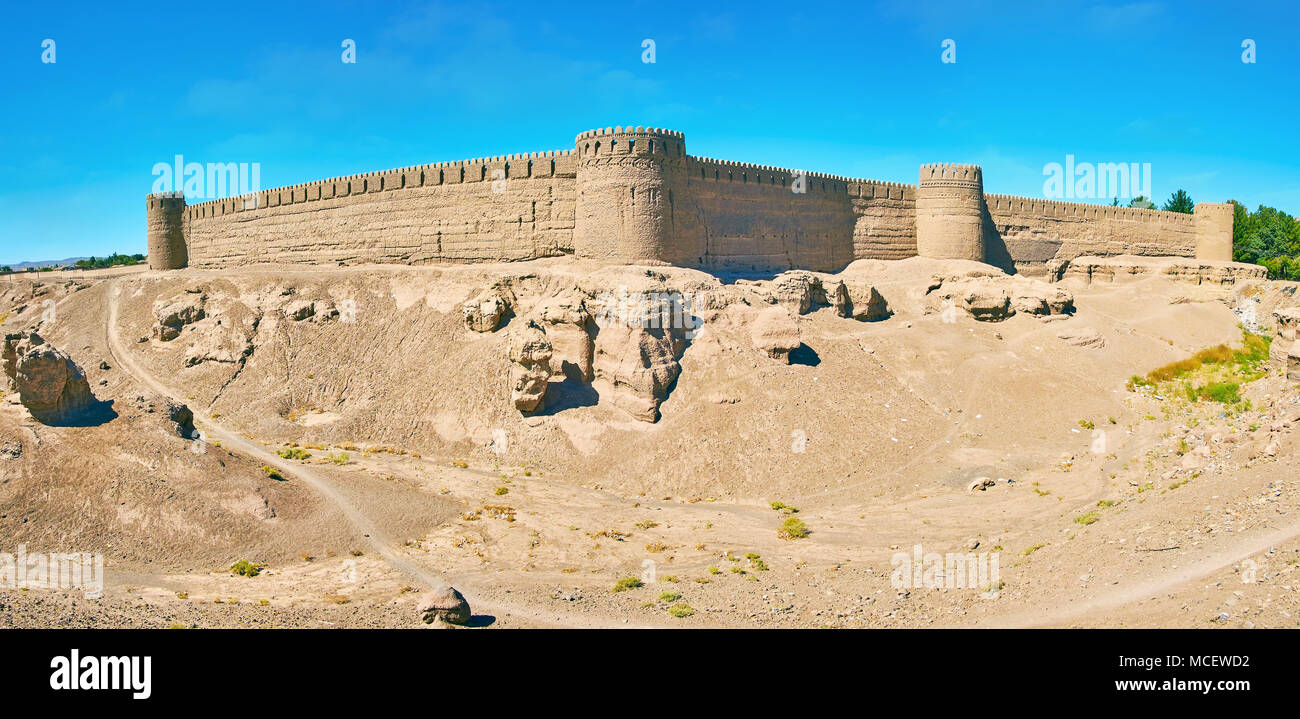 Panorama of huge outer walls of Arg-e Rayen - the ancient citadel ...