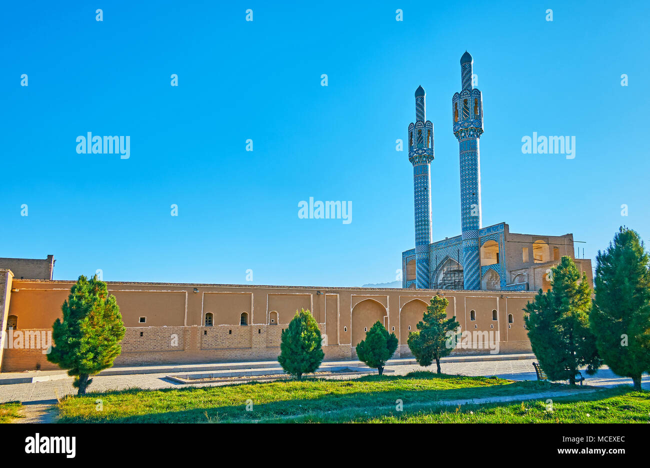 The twin minarets of Mohammad Shahi, located in Hosseiniyeh of Shah ...