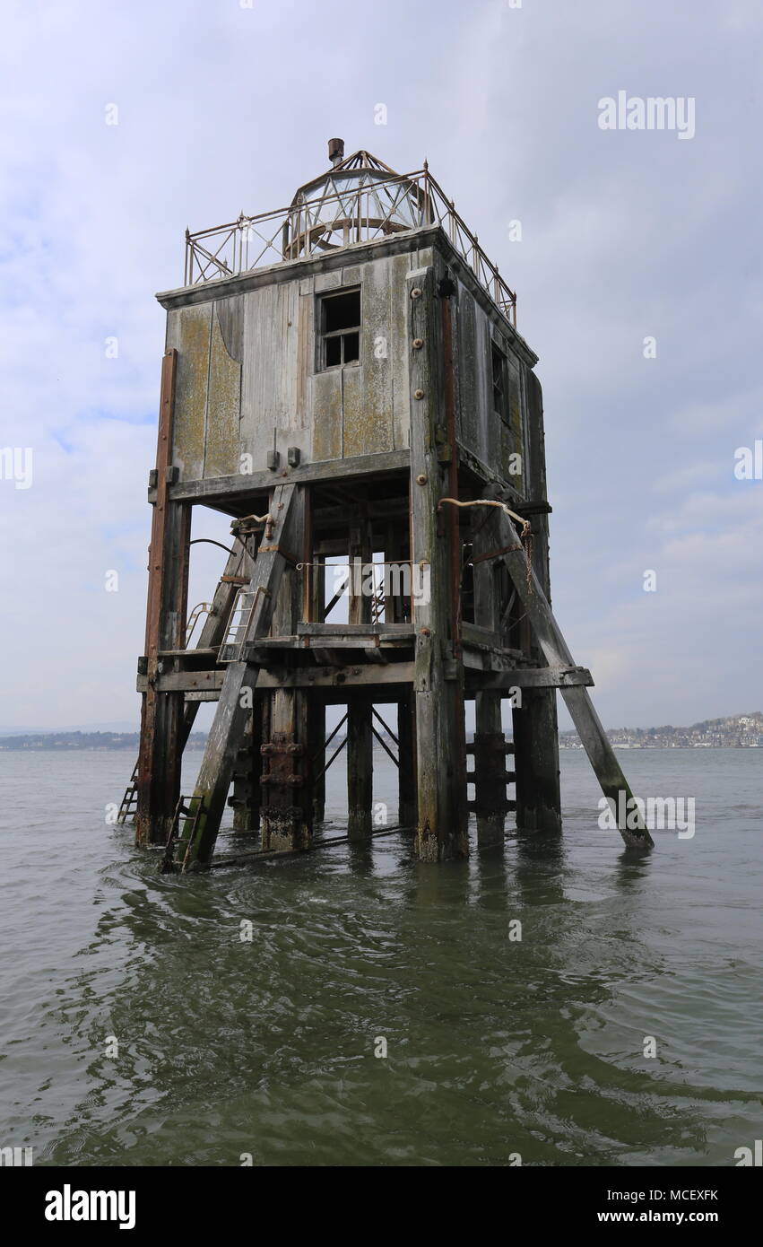 Larick Beacon Pile lighthouse in Tay Estuary near Newport Fife Scotland ...