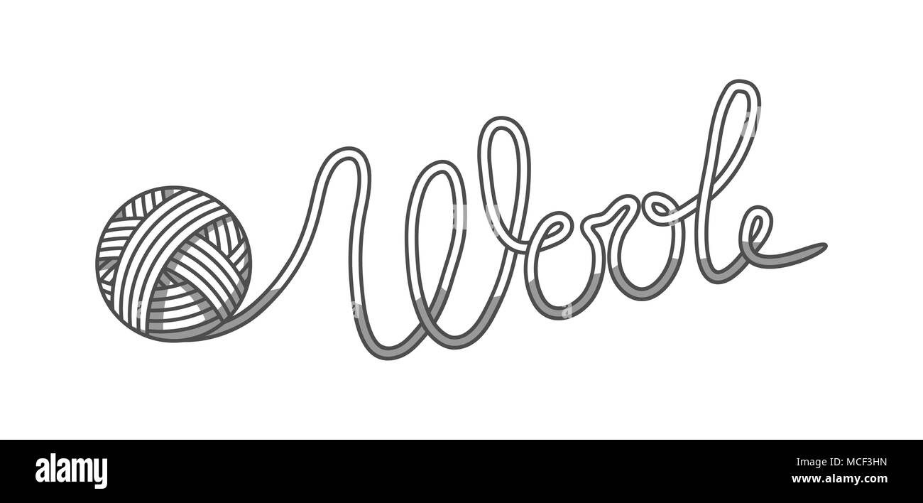 Wool emblem with with ball of yarn. Label for hand made, knitting or ...