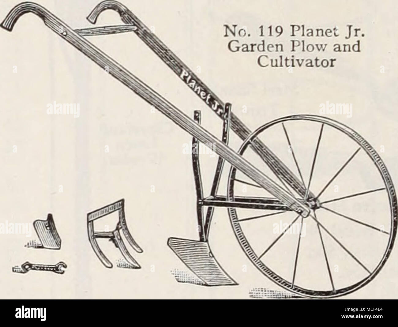 . No. 119. Planet Jr. Garden Plow and Cultivator. Equipment: One garden ...