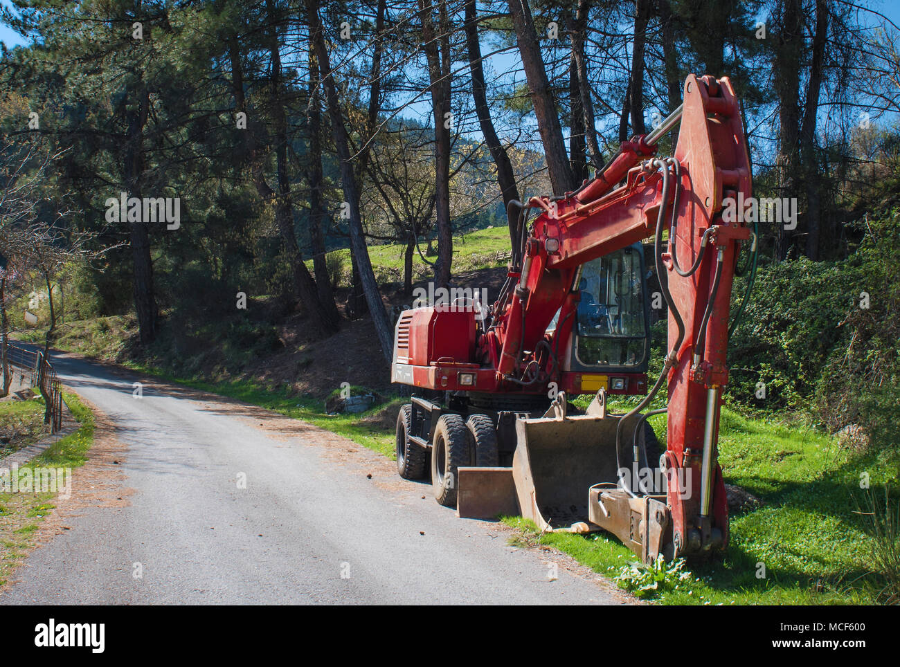Construction road truck parked in countryside Stock Photo - Alamy