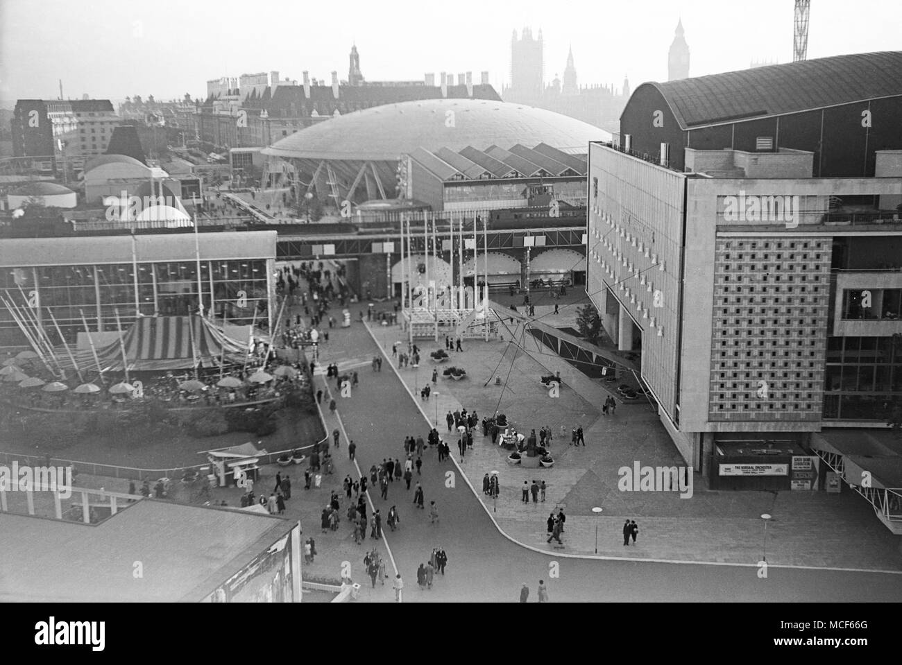 Rear of Royal Festival Hall and Dome of Discovery, Festival of Britain ...