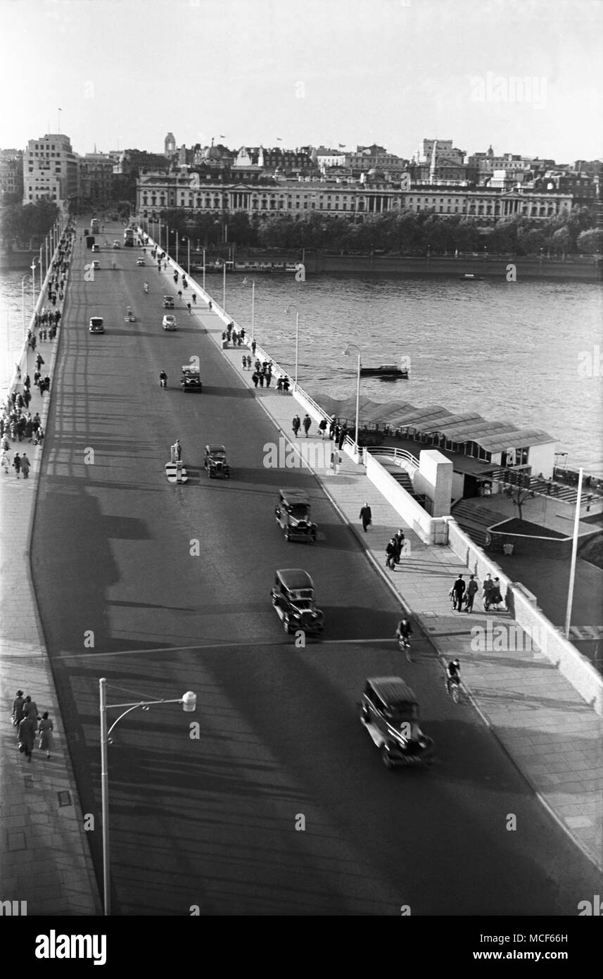 Evening rush hour traffic on Waterloo Bridge, London during the ...