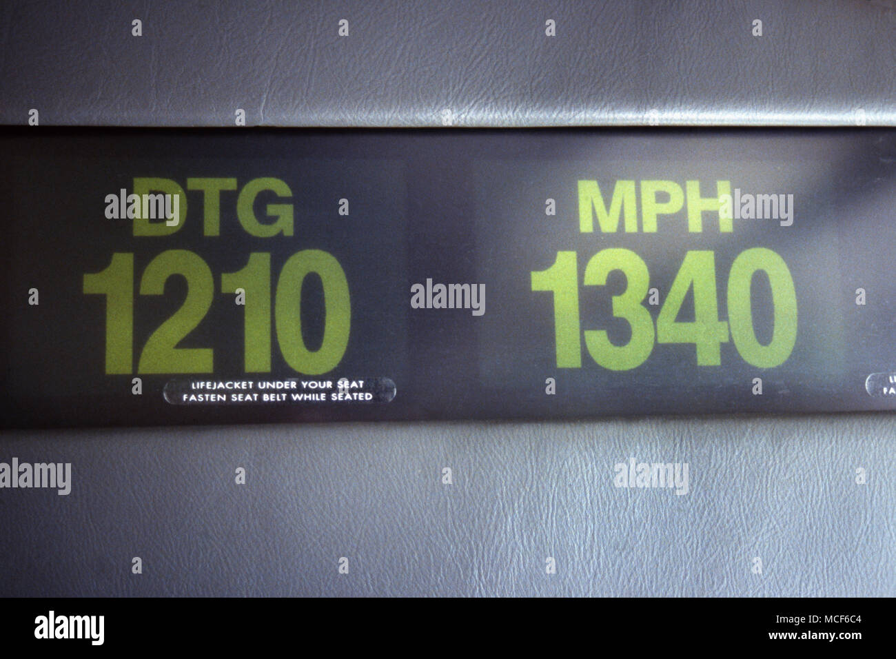 Distance to go and speed indicators on Concorde in flight Stock Photo ...