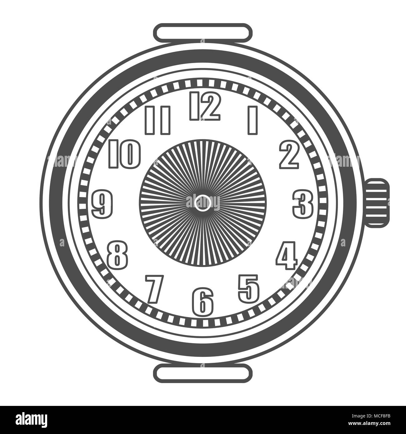 Classic design mechanical wristwatch isolated on white background. Clock face with hour, minute ...