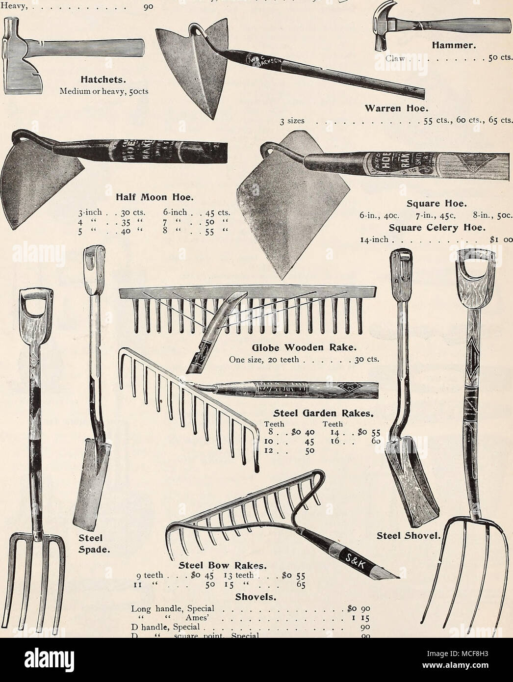 . Steel Spade. 9 teeth II " Spading Fork. 4-prong . $0 85 5- " .1 00 ...