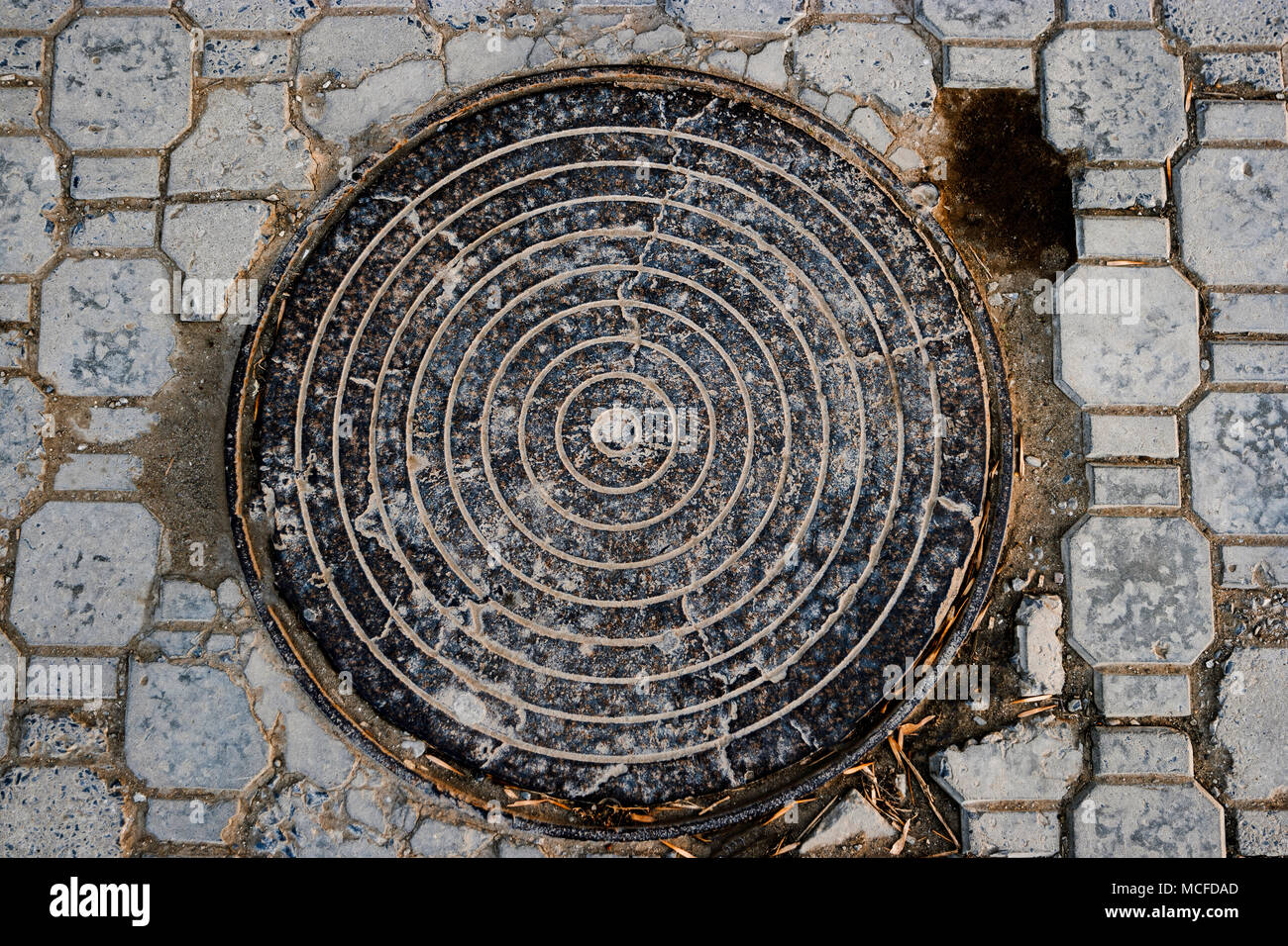 Manhole In Pavement Above View Stock Photo - Alamy
