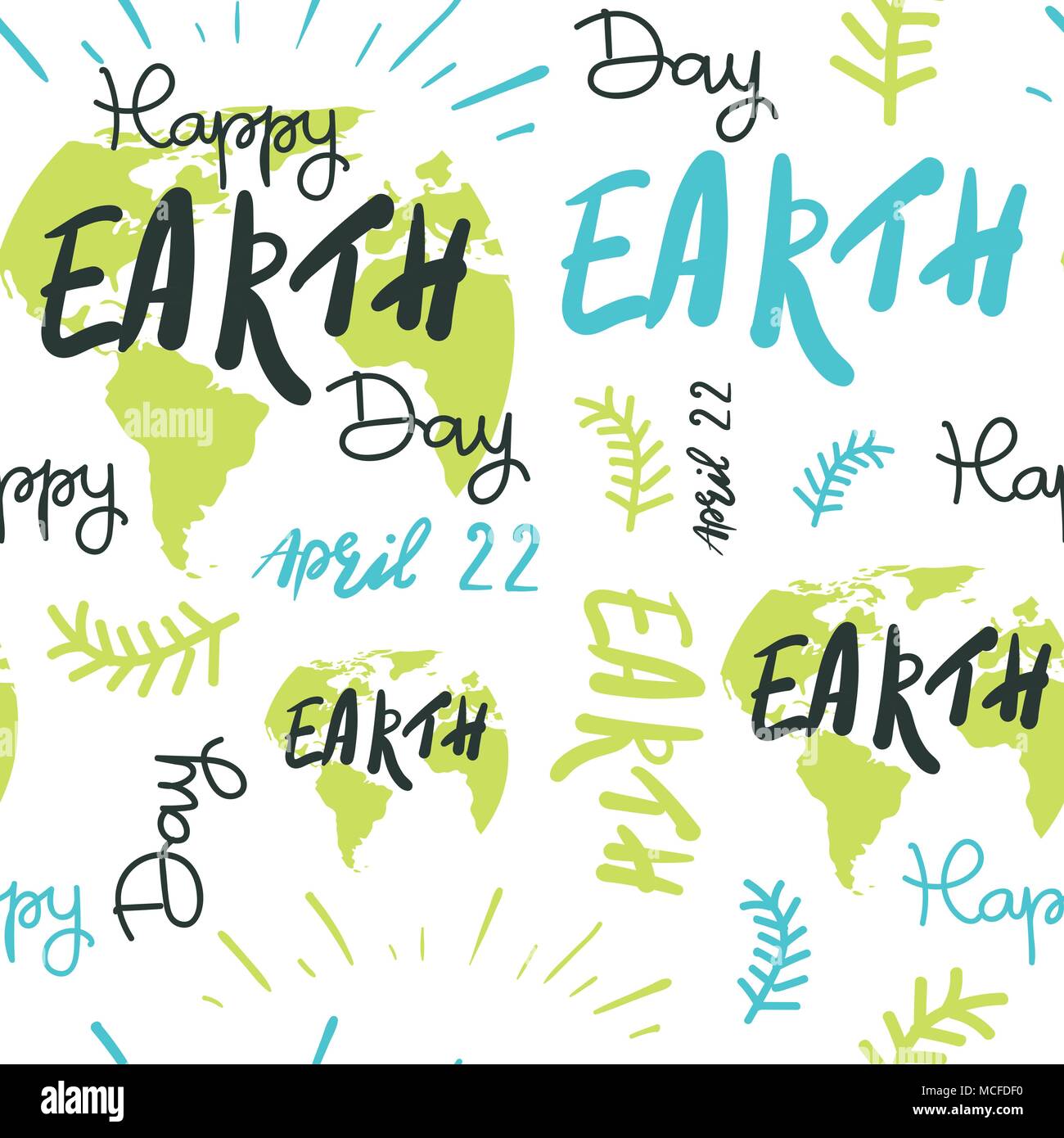Happy Earth Day Seamless Pattern With Hand Drawing Lettering Creative ...