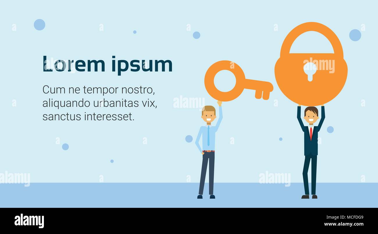 Two Business Men Holding Lock And Key Success Problem Solution Concept ...